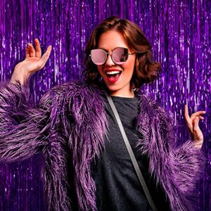 HalloweenDecorate 4 Pack Purple Foil Fringe Curtain Backdrop, 3.28Ft x 8.2Ft Metallic Tinsel Foil Fringe Streamer for Party, Photo Booth Props, Birthday, 2022 Graduation Decoration Party Supplies