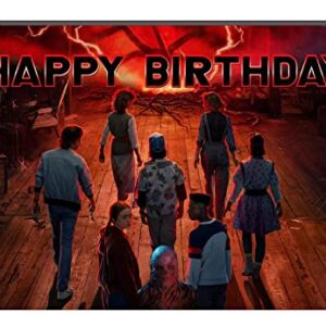 Stranger Happy Birthday Backdrop Banner, 5x3FT Stranger Party Supplies Movie Themd Birthday Party Decorations Party Supplies For Kids Boys Girls Party