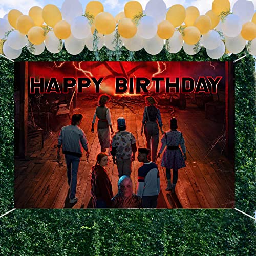 Stranger Happy Birthday Backdrop Banner, 5x3FT Stranger Party Supplies Movie Themd Birthday Party Decorations Party Supplies For Kids Boys Girls Party