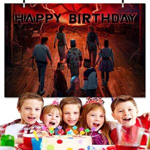 Stranger Happy Birthday Backdrop Banner, 5x3FT Stranger Party Supplies Movie Themd Birthday Party Decorations Party Supplies For Kids Boys Girls Party