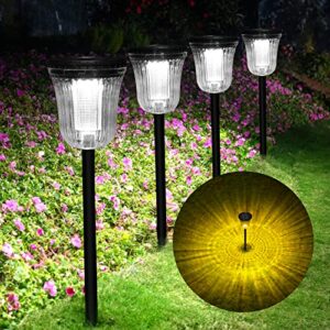 wtgegf solar pathway lights outdoor, 4 pack 200 lumens landscape path lights, ip65 waterproof warm/white solar driveway lights, long lasting led solar walkway back yard lights for garden lawn patio