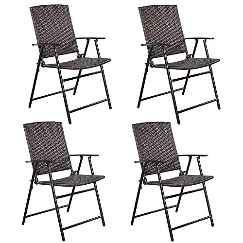 Safstar 4-Piece Patio Folding Chair Set, Portable Rattan Chairs with Steel Frame for Garden Backyard Party Wedding