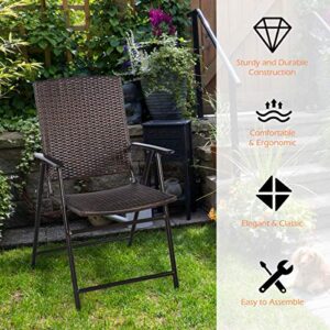 Safstar 4-Piece Patio Folding Chair Set, Portable Rattan Chairs with Steel Frame for Garden Backyard Party Wedding