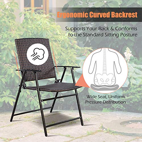 Safstar 4-Piece Patio Folding Chair Set, Portable Rattan Chairs with Steel Frame for Garden Backyard Party Wedding