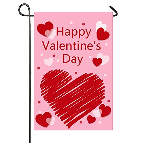 Happy Valentine Garden Flag Double Sided 12 X 18 Inch, Valentines Day Decorations for Garden Valentines Day Party Supplies