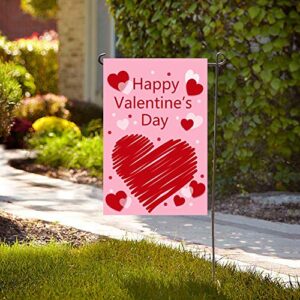 Happy Valentine Garden Flag Double Sided 12 X 18 Inch, Valentines Day Decorations for Garden Valentines Day Party Supplies