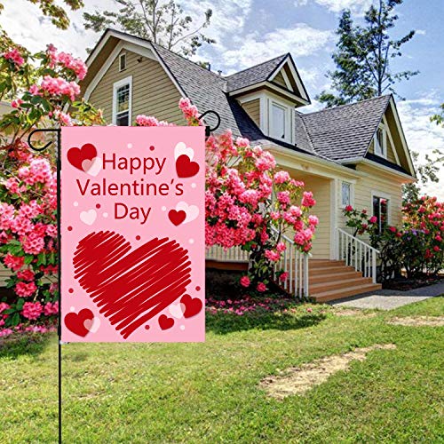 Happy Valentine Garden Flag Double Sided 12 X 18 Inch, Valentines Day Decorations for Garden Valentines Day Party Supplies