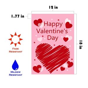 Happy Valentine Garden Flag Double Sided 12 X 18 Inch, Valentines Day Decorations for Garden Valentines Day Party Supplies