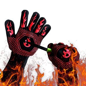 bbq fireproof gloves – grill cut-resistant gloves 1472°f extreme heat resistant, silicone non-slip oven gloves for for kitchen garden bbq grilling and outdoor cooking campfire