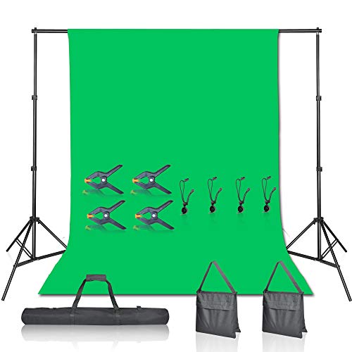 Emart Green Screen Backdrop with Stand Kit, 7 x 10ft Photography Background Support Stand with 6 x 9 100% Cotton Muslin Chromakey Greenscreen for Photo Video Studio YouTube Streaming Equipment