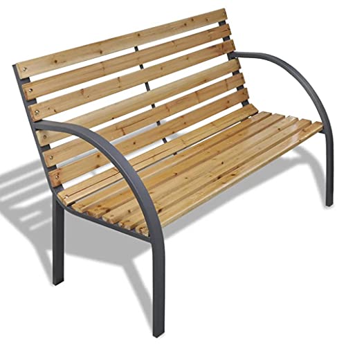 vidaXL Patio Garden Bench Ourdoor Backyard Terrace Lawn Garden Seating Seat Furniture Wooden Iron Metal Curved Back/Armrests Furniture