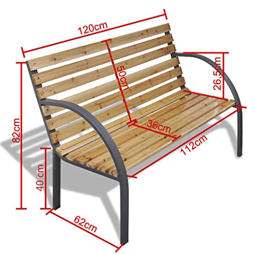 vidaXL Patio Garden Bench Ourdoor Backyard Terrace Lawn Garden Seating Seat Furniture Wooden Iron Metal Curved Back/Armrests Furniture