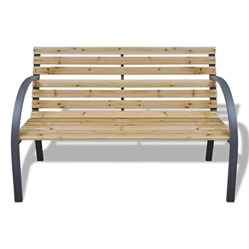 vidaXL Patio Garden Bench Ourdoor Backyard Terrace Lawn Garden Seating Seat Furniture Wooden Iron Metal Curved Back/Armrests Furniture