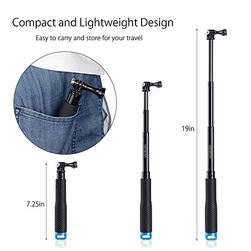 Vicdozia 19'' Extension Selfie Stick, Portable Hand Grip Waterproof Handheld Monopod Adjustable Pole Compatible with GoPro Hero(2018) Hero 10 9 8 7 6 5 4 3 AKASO SJCAM DJI OSMO and More Sports Cameras