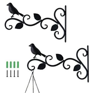 jialai home 2 pack hanging plants bracket 12″ bird planter outdoor hooks hangers for flower baskets pot bird feeder wind chimes lanterns patio garden outdoor indoor metal black