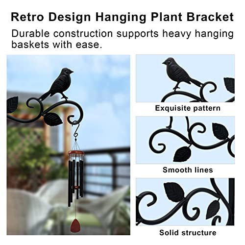 JIALAI HOME 2 Pack Hanging Plants Bracket 12" Bird Planter Outdoor Hooks Hangers for Flower Baskets Pot Bird Feeder Wind Chimes Lanterns Patio Garden Outdoor Indoor Metal Black