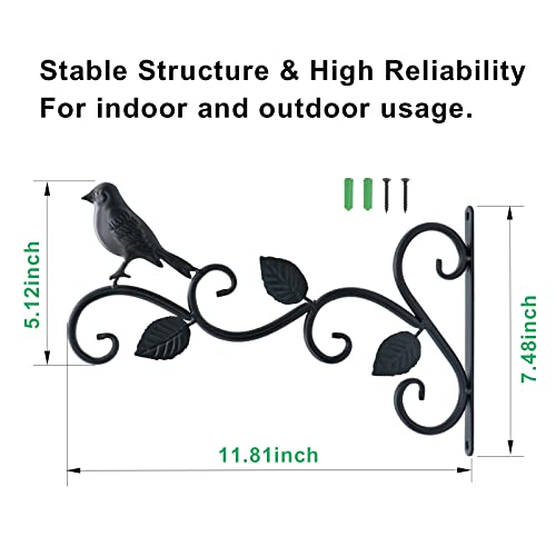 JIALAI HOME 2 Pack Hanging Plants Bracket 12" Bird Planter Outdoor Hooks Hangers for Flower Baskets Pot Bird Feeder Wind Chimes Lanterns Patio Garden Outdoor Indoor Metal Black