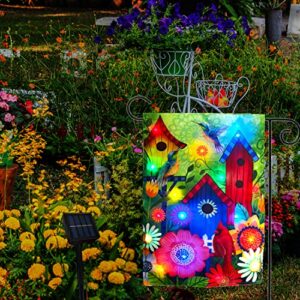 welcome lighted garden flag birds house garden flags 12x18 double sided, solar sall yard flag, lawn home spring easter decoration.