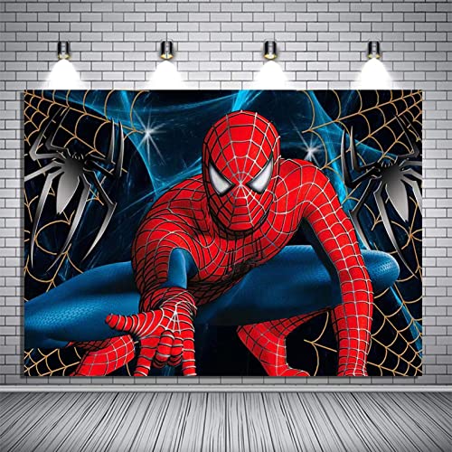 8x6ft Spiderman Photography Backdrops Red Superhero Photo Background for Baby Shower Kids Happy Birthday Spiderman Decoration Cake Table Banner…