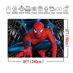 8x6ft Spiderman Photography Backdrops Red Superhero Photo Background for Baby Shower Kids Happy Birthday Spiderman Decoration Cake Table Banner…