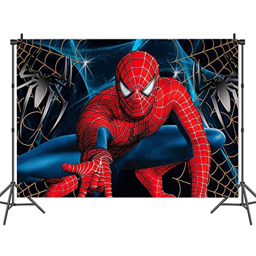 8x6ft Spiderman Photography Backdrops Red Superhero Photo Background for Baby Shower Kids Happy Birthday Spiderman Decoration Cake Table Banner…