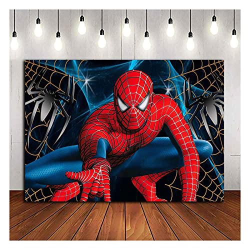 8x6ft Spiderman Photography Backdrops Red Superhero Photo Background for Baby Shower Kids Happy Birthday Spiderman Decoration Cake Table Banner…