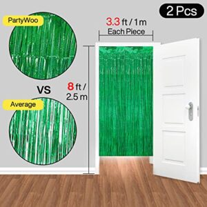 PartyWoo Green Foil Fringe Curtain, 2 pcs Green Streamers, Fringe Backdrop, Metallic Tinsel Fringe Backdrop Door Fringe, Party Streamers for Birthday, Christmas, Graduation, Jungle Party Decorations