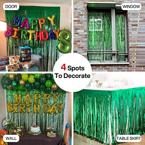 PartyWoo Green Foil Fringe Curtain, 2 pcs Green Streamers, Fringe Backdrop, Metallic Tinsel Fringe Backdrop Door Fringe, Party Streamers for Birthday, Christmas, Graduation, Jungle Party Decorations