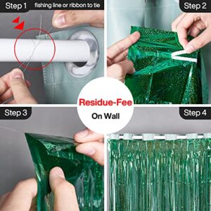 PartyWoo Green Foil Fringe Curtain, 2 pcs Green Streamers, Fringe Backdrop, Metallic Tinsel Fringe Backdrop Door Fringe, Party Streamers for Birthday, Christmas, Graduation, Jungle Party Decorations