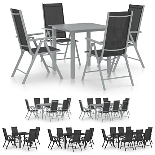 vidaXL Patio Dining Set 7 Piece Outdoor Garden Terrace Yard Dining Table and Chair Seating Seat Sitting Chair Furniture Aluminum Black