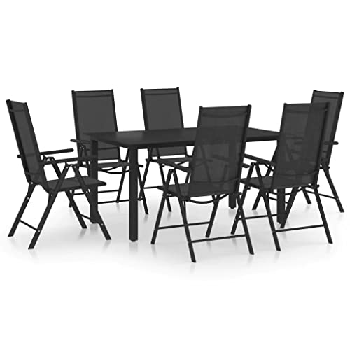 vidaXL Patio Dining Set 7 Piece Outdoor Garden Terrace Yard Dining Table and Chair Seating Seat Sitting Chair Furniture Aluminum Black