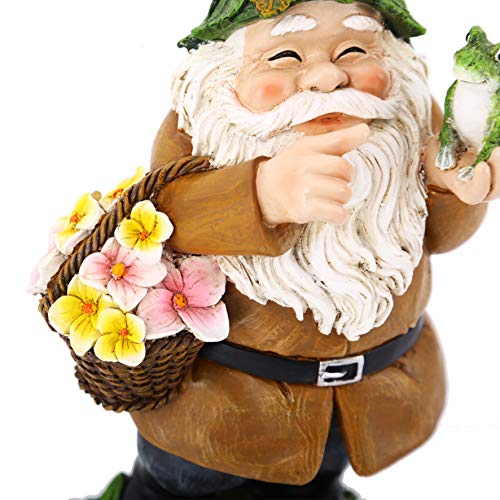 DUSVALLY Garden Gnome Statue Outdoor Statues Vivid Statue Statuary Garden Sculptures Yard Décor,Statue with Flower Basket and Frog