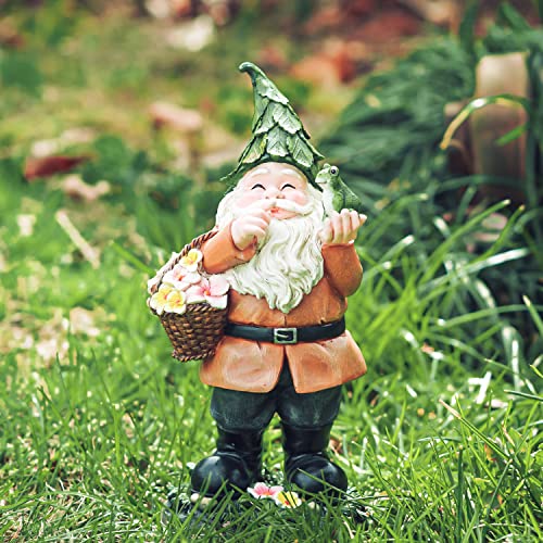 DUSVALLY Garden Gnome Statue Outdoor Statues Vivid Statue Statuary Garden Sculptures Yard Décor,Statue with Flower Basket and Frog