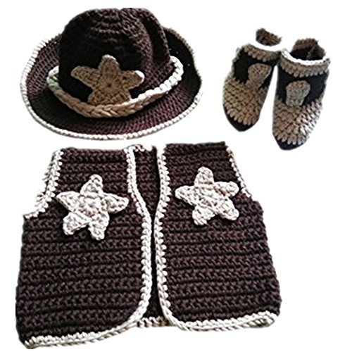 Pinbo® Newborn baby boys Photo Prop Crochet Cowboy Set Hat Vest Boots Costume