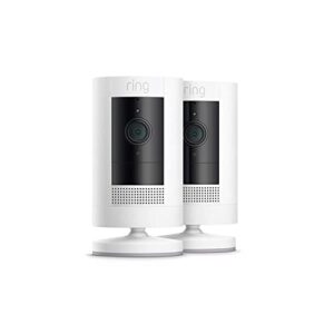 ring stick up cam battery hd security camera with custom privacy controls, simple setup, works with alexa – 2-pack – white