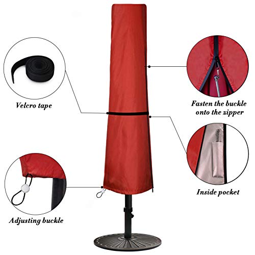 Patio Umbrella Cover Outdoor Waterproof, Simply Shade Market Outside Furniture Parasol Straight Commercial Cover Large with Durable Zipper Rod 420D Oxford for 9 10 11ft Beach Treasure Garden Red