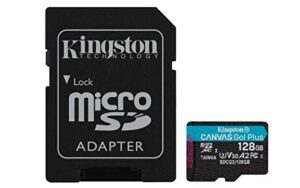 kingston 128gb microsdxc canvas go plus 170mb/s read uhs-i, c10, u3, v30, a2/a1 memory card + adapter (sdcg3/128gb)