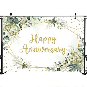 Mocsicka Greenery Happy Anniversary Backdrop 7x5ft Cheers to Wedding Anniversary Bridal Shower Party Decorations Photo Backdrops Miss to Mrs Photography Background