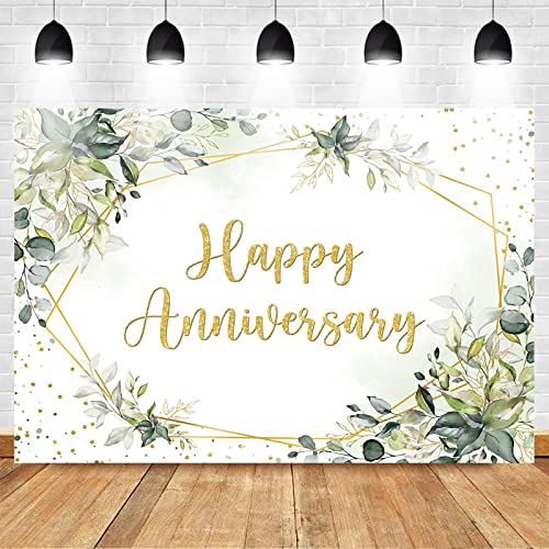 Mocsicka Greenery Happy Anniversary Backdrop 7x5ft Cheers to Wedding Anniversary Bridal Shower Party Decorations Photo Backdrops Miss to Mrs Photography Background