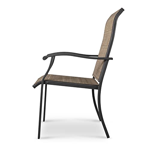 Nuu Garden Dining Chairs Set of 4, Indoor Outdoor Patio Chairs with Arms, Iron Frame and Textilene Sling Chairs for Lawn, Garden, Backyard, Porch, Brown