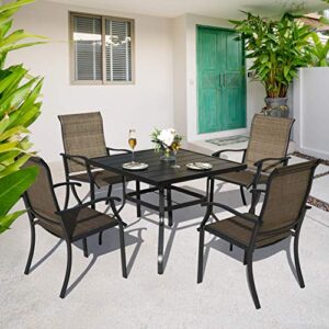 Nuu Garden Dining Chairs Set of 4, Indoor Outdoor Patio Chairs with Arms, Iron Frame and Textilene Sling Chairs for Lawn, Garden, Backyard, Porch, Brown