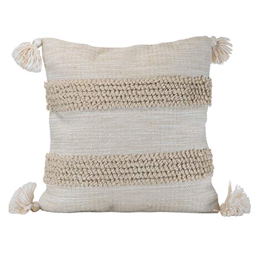 Foreside Home & Garden FIPL09798 Brown Decorative Throw Striped Hand Woven 18x18 Outdoor Pillow w/Pulled Yarn Accent + Tassel