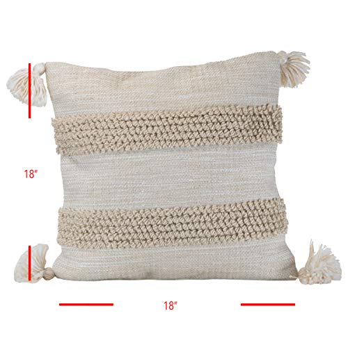 Foreside Home & Garden FIPL09798 Brown Decorative Throw Striped Hand Woven 18x18 Outdoor Pillow w/Pulled Yarn Accent + Tassel