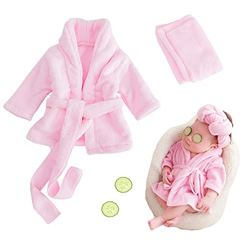 M&G House Newborn Photography Props Bathrobe Outfits Baby Photoshoot Props Robe Girl Baby Photo Prop Outfit Robe Bath Towel Costume Sets 0-6 Months(Pink)