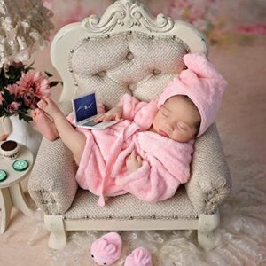 M&G House Newborn Photography Props Bathrobe Outfits Baby Photoshoot Props Robe Girl Baby Photo Prop Outfit Robe Bath Towel Costume Sets 0-6 Months(Pink)