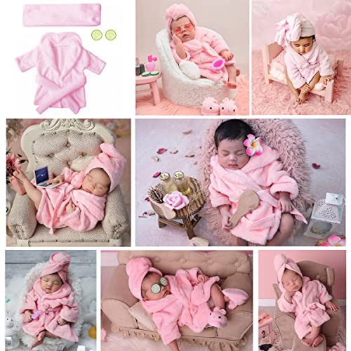 M&G House Newborn Photography Props Bathrobe Outfits Baby Photoshoot Props Robe Girl Baby Photo Prop Outfit Robe Bath Towel Costume Sets 0-6 Months(Pink)