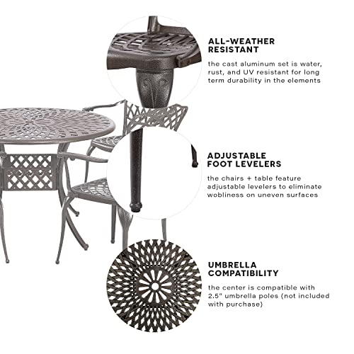 Kinger Home 5-Piece Outdoor Dining Set Patio Dining Set for 4 Cast Aluminum Table and Chairs for Garden, Backyard