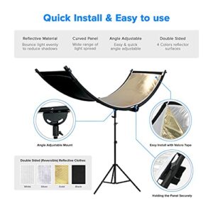 LimoStudio 70 x 24 inch / 5.8 x 2.1 feet [4 Color in 1] Clamshell Lighting Reflector Diffuser Kit, Curved Shape Large Reflector with Tripod Stand in White, Black, Silver, Gold, Photo Studio, AGG2809