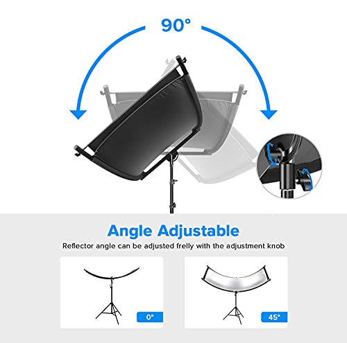 LimoStudio 70 x 24 inch / 5.8 x 2.1 feet [4 Color in 1] Clamshell Lighting Reflector Diffuser Kit, Curved Shape Large Reflector with Tripod Stand in White, Black, Silver, Gold, Photo Studio, AGG2809