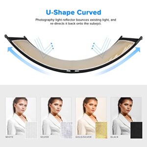 LimoStudio 70 x 24 inch / 5.8 x 2.1 feet [4 Color in 1] Clamshell Lighting Reflector Diffuser Kit, Curved Shape Large Reflector with Tripod Stand in White, Black, Silver, Gold, Photo Studio, AGG2809